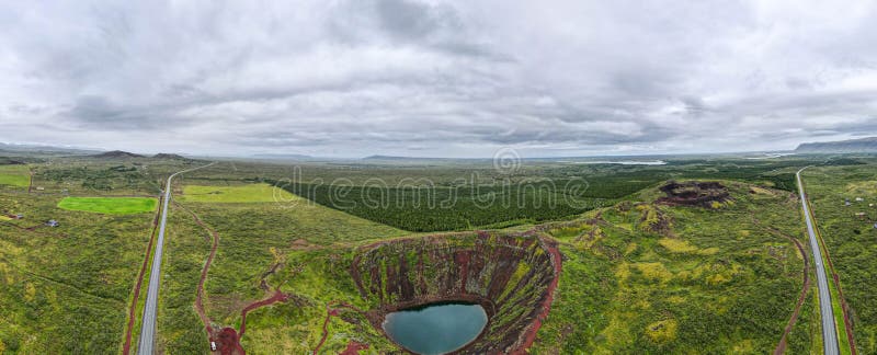 Drone View at Kerio Crater in the Island of Iceland Stock Image - Image ...