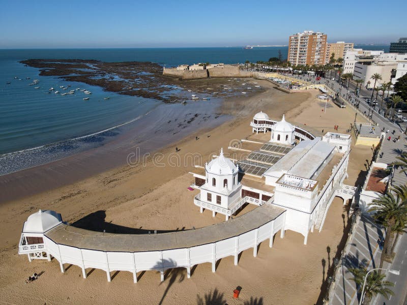 Drone View at La Caleta Beach in Cadiz in Spain Stock Photo - Image of ...
