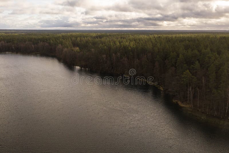 Drone View of Lake Shore and Skyline Stock Image - Image of drone ...