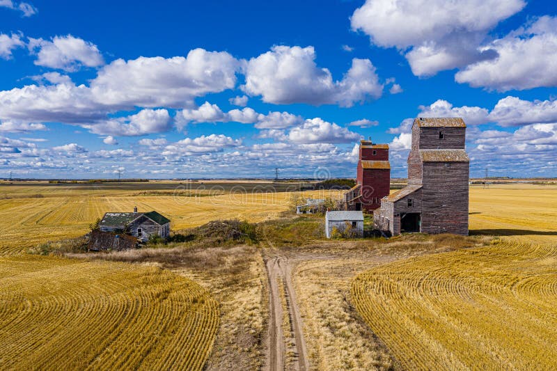 Drone View of the Lepine Grain Elevators in the Yellow Fields Under the ...