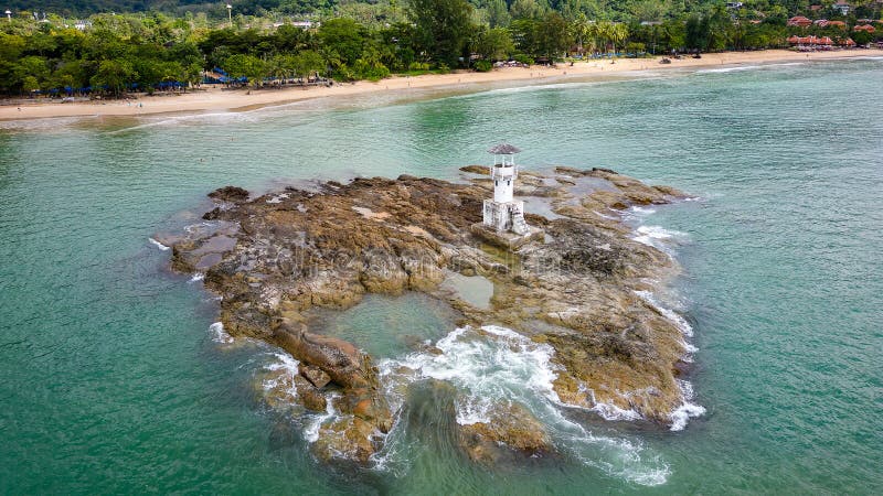 Drone View of a Lighthouse Located Off a Tropical Beach in the Andaman ...