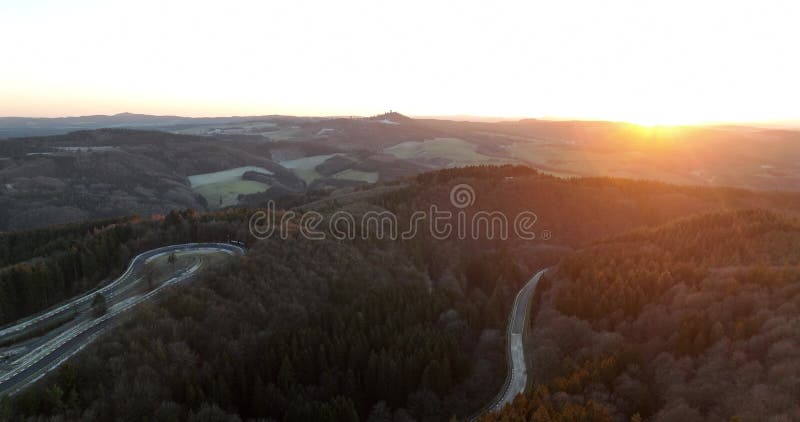 View of Nurburgring Racetrack Winding through the Forests, with Sunset ...
