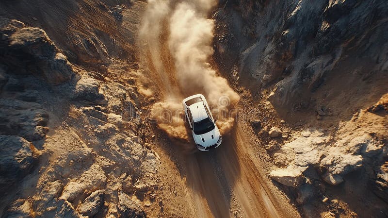 Drone View of Off-road Car Winding through Mountain Pass, Sharp Turns ...