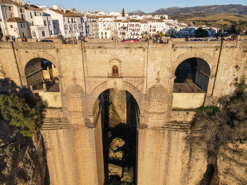 Drone View at the Old Bridge of Ronda on Andalusia, Spain Editorial ...