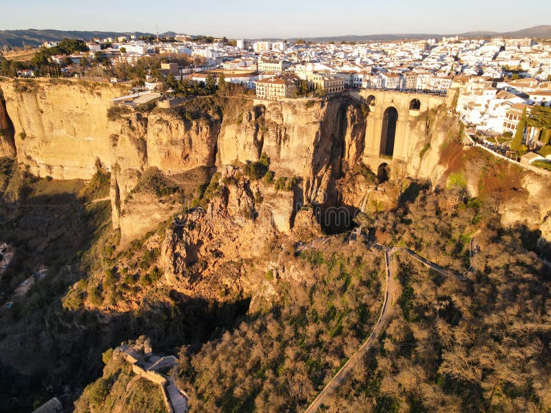 Drone View at the Old Bridge of Ronda on Andalusia, Spain Editorial ...