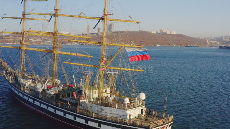 Sailboat Pallada with the Russian Flag on the Stern Stock Footage ...