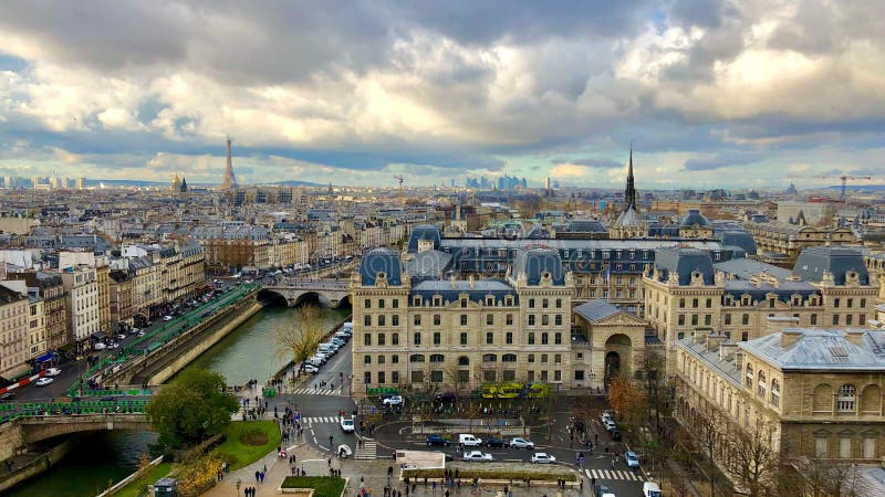Drone View of the Paris Cityscape with the Eiffel Tower and the Seine ...