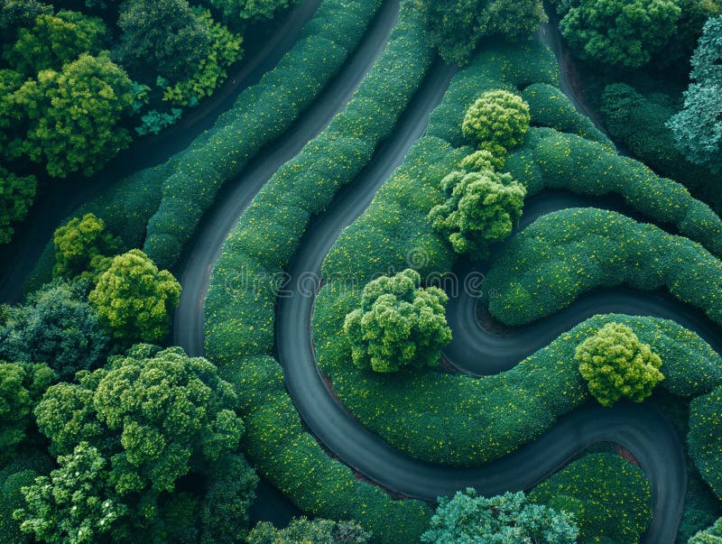 Drone View of Path To Walk Around and Trees, Natural Landscape Stock ...