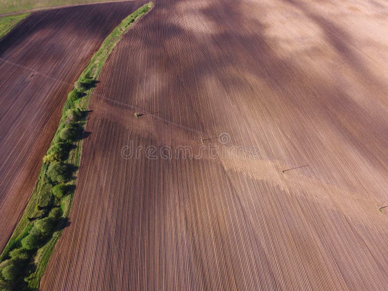 Drone View on a Plowed Field. Top View Stock Image - Image of plow ...