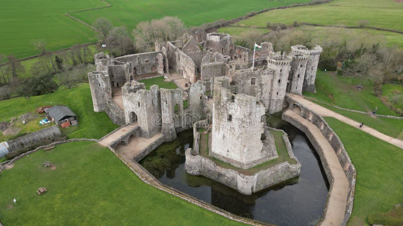 Drone View the Raglan Castle in the Daylight in Wales Stock Photo ...