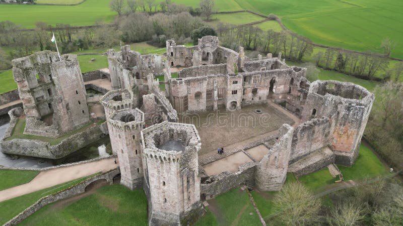 Drone View the Raglan Castle in the Daylight in Wales Stock Image ...