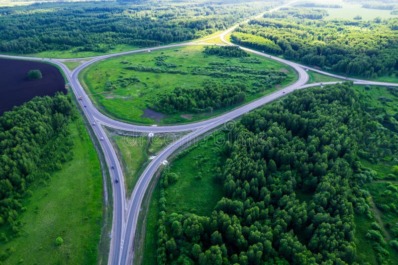 Drone View of the Ring Highway in the Field, Summer Day Stock Image ...