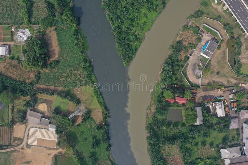 Drone View River of Different Colors at Bekasi, Indonesia Stock Image ...