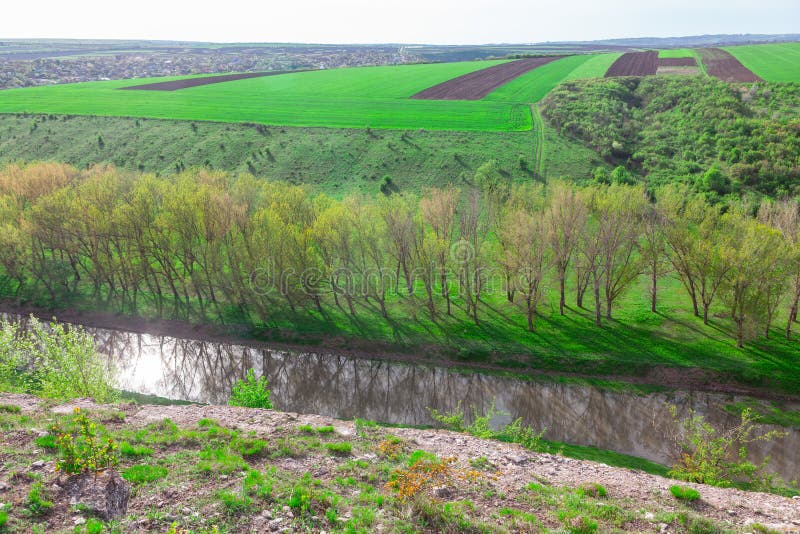 Drone View of a River between Fields Stock Image - Image of hills ...