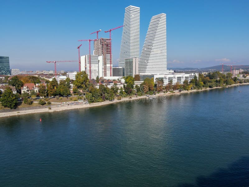 Drone View at the Roche Industry Towers at Basel on Switzerland ...
