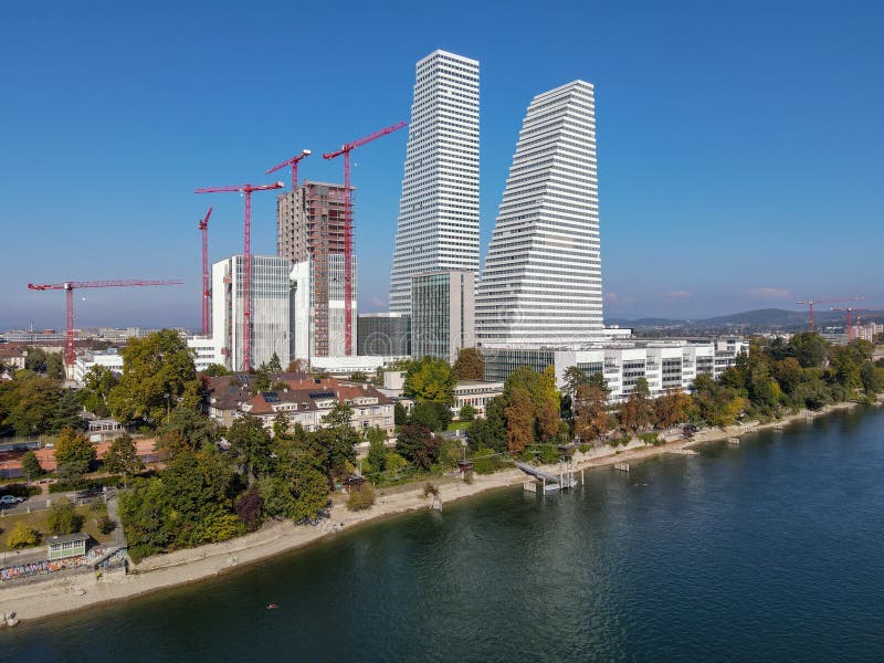 Drone View at the Roche Industry Towers at Basel on Switzerland Stock ...