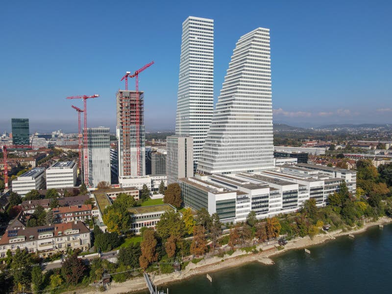 Drone View at the Roche Industry Towers at Basel on Switzerland ...