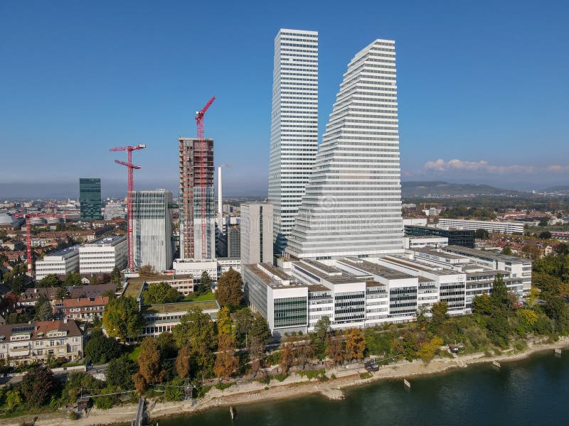 Drone View at the Roche Industry Towers at Basel on Switzerland ...
