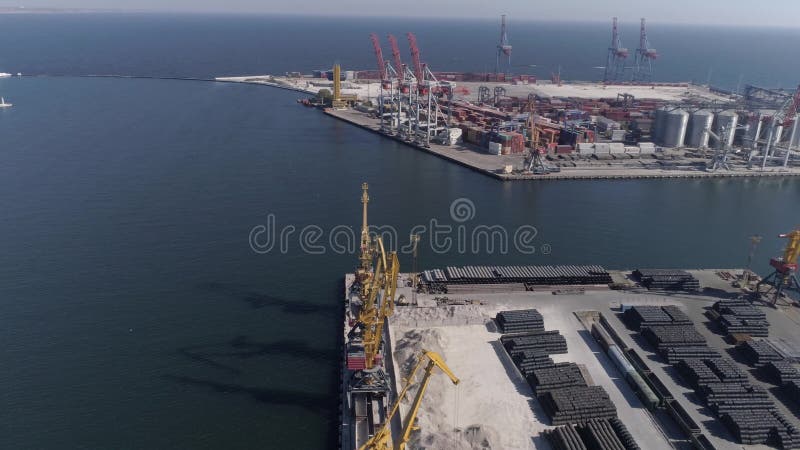 Drone View on Sea Port Panorama with Containers and Lifting Cranes on ...