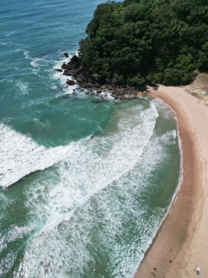 Drone View of the Sea Surrounded by Greenery and Beach on a Sunny Day ...