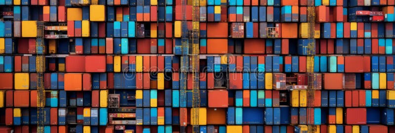 Drone View of a Shipping Container Storage Yard with Containers Stacked ...