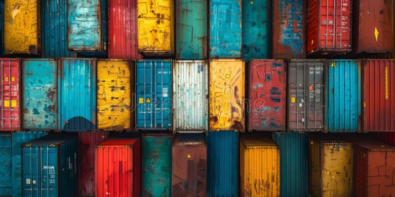 Drone View of a Shipping Container Storage Yard with Containers Stacked ...