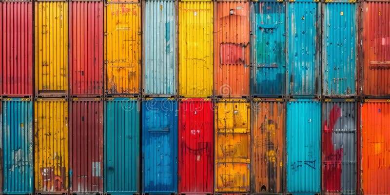 Drone View of a Shipping Container Storage Yard with Containers Stacked ...