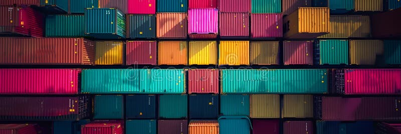 Drone View of a Shipping Container Storage Yard with Containers Stacked ...
