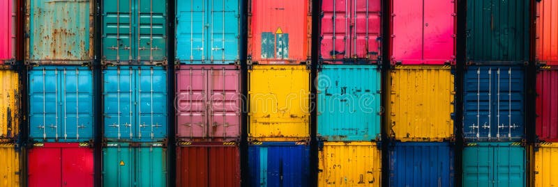 Drone View of a Shipping Container Storage Yard with Containers Stacked ...