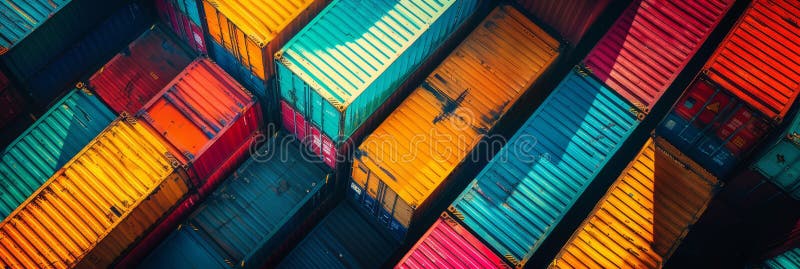 Drone View of a Shipping Container Storage Yard with Containers Stacked ...