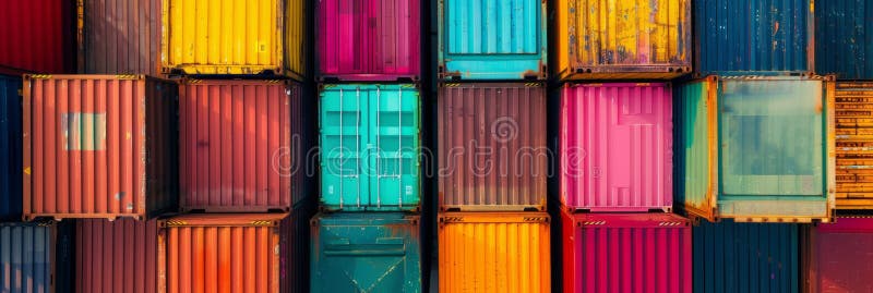 Drone View of a Shipping Container Storage Yard with Containers Stacked ...