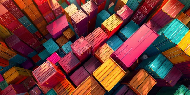 Drone View of a Shipping Container Storage Yard with Containers Stacked ...