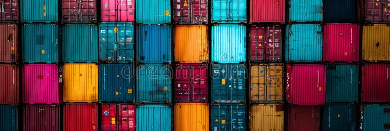 Drone View of a Shipping Container Storage Yard with Containers Stacked ...