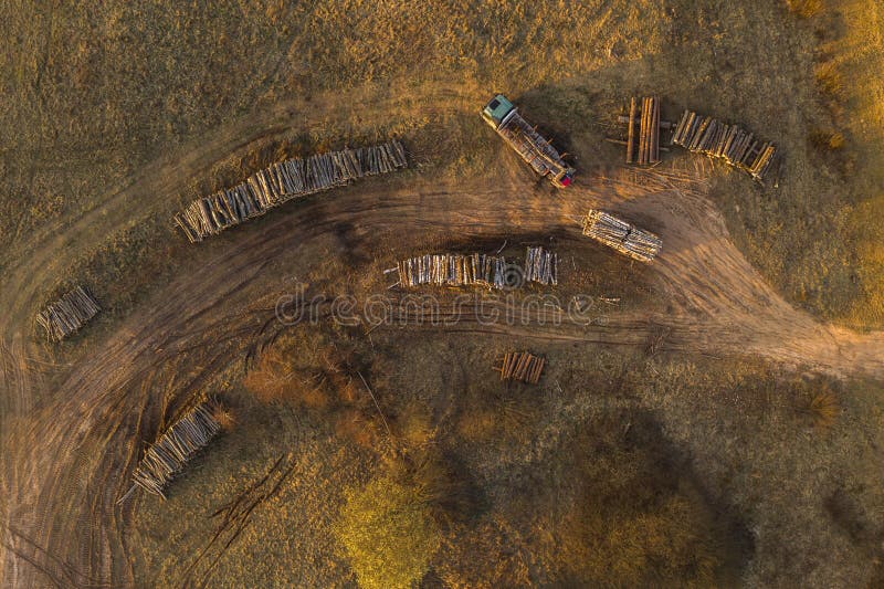 Drone View of Small Forestry Operation Stock Photo - Image of ...