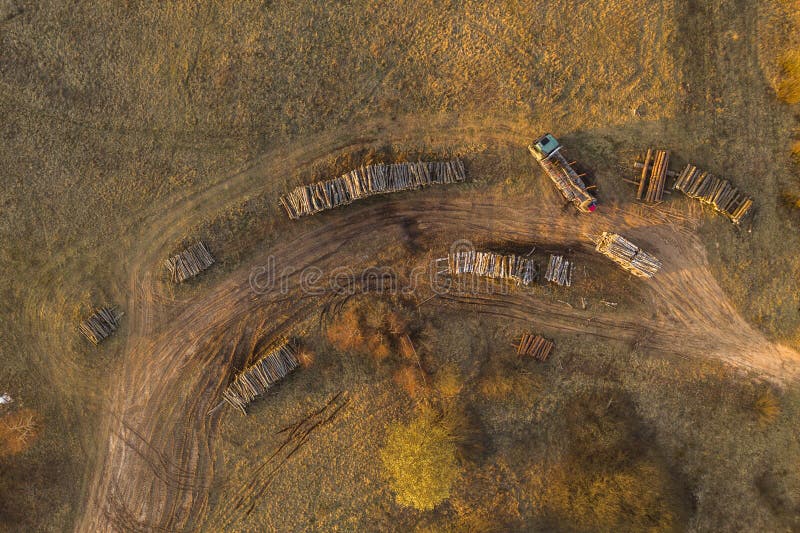 Drone View of Small Forestry Operation Stock Photo - Image of logging ...