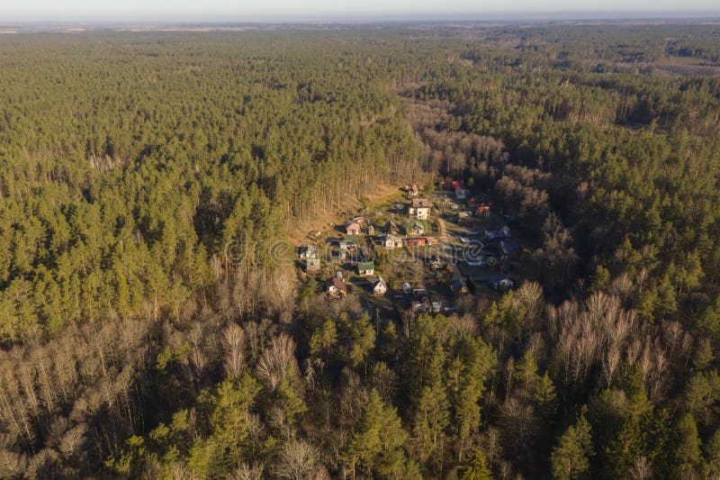 Drone View of Small Rural Village Surrounded by Forest Stock Image ...