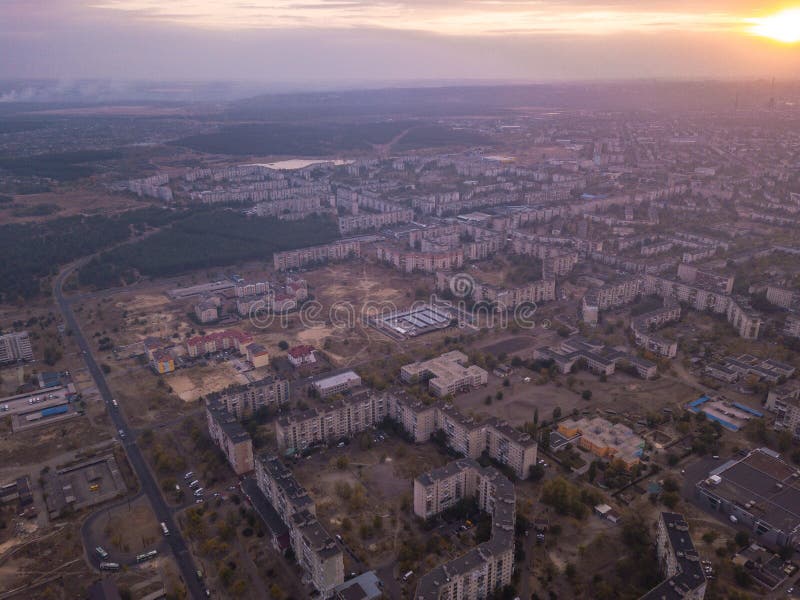 Drone View of Smoke Floats Over Small Town in Ukraine Editorial Stock ...