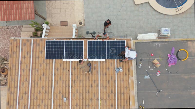 Drone View of Solar Panel Installation on Roof of Villa Stock Footage ...