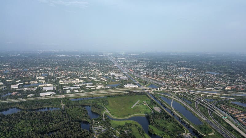 Drone View of South Florida - Markham Park and Highways Stock Image ...