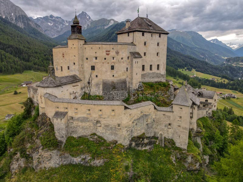 Drone View at Tarasp Castle in the Swiss Alps Stock Image - Image of ...