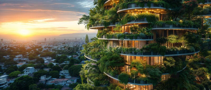 Drone View of a Terraced City with Green Architecture, Ecological ...