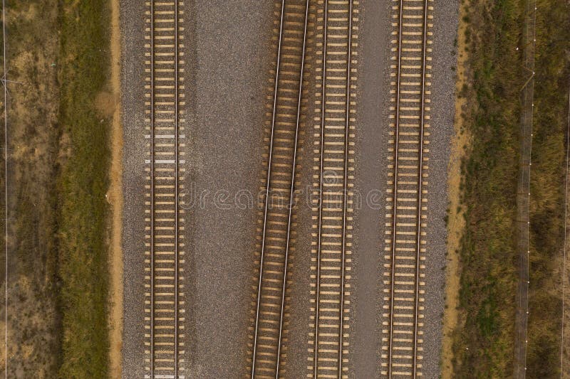 Drone View of Train Track Parallel Each One Stock Image - Image of ...