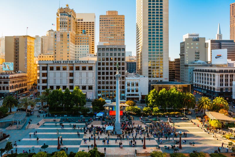 Drone View of the Union Square in San Francisco, California, USA ...