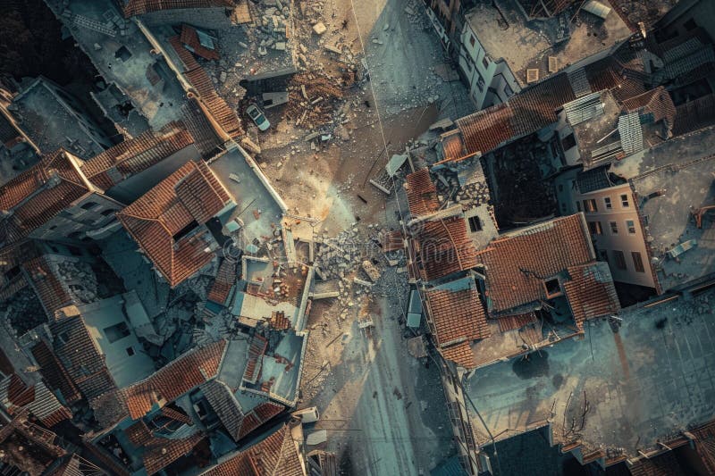 Drone View of Urban Devastation after Earthquake - Impact Zone Analysis ...