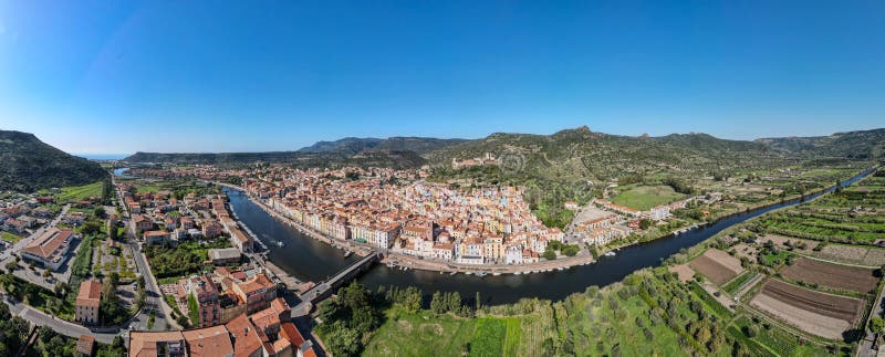 Drone View at the Village of Bosa on Sardinia, Italy Editorial Stock ...
