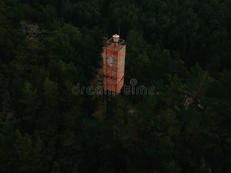Drone View of a Watchtower in a Green Forest Stock Image - Image of ...