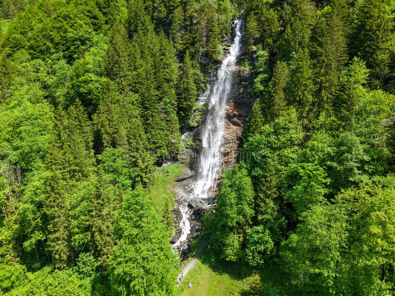 Drone View at the Waterfall of Engelberg in the Swiss Alps Stock Image ...