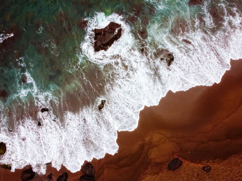 Drone View of Waves on Red Sand Beach Stock Image - Image of nature ...