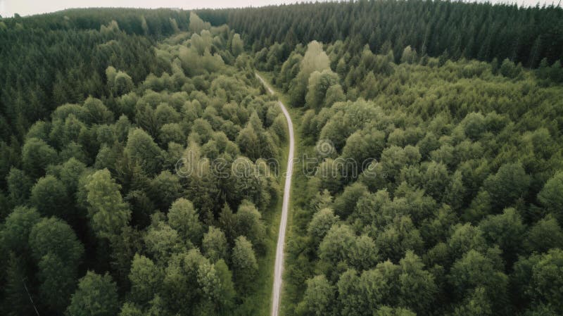Drone View of Forest with One Road Generative Ai Stock Illustration ...