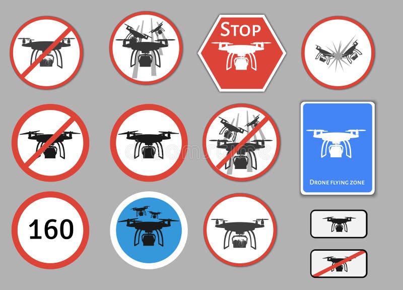 Drone Warning Sign. Vector Set of Different Warning Stock Vector ...